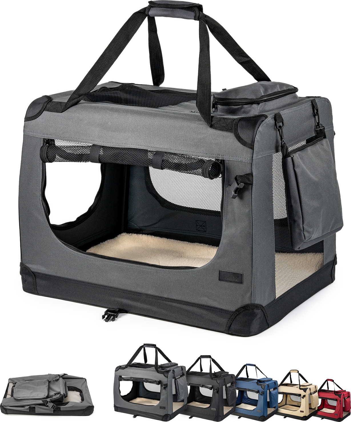 lionto textile dog carrier, 50x34x36 cm, grey