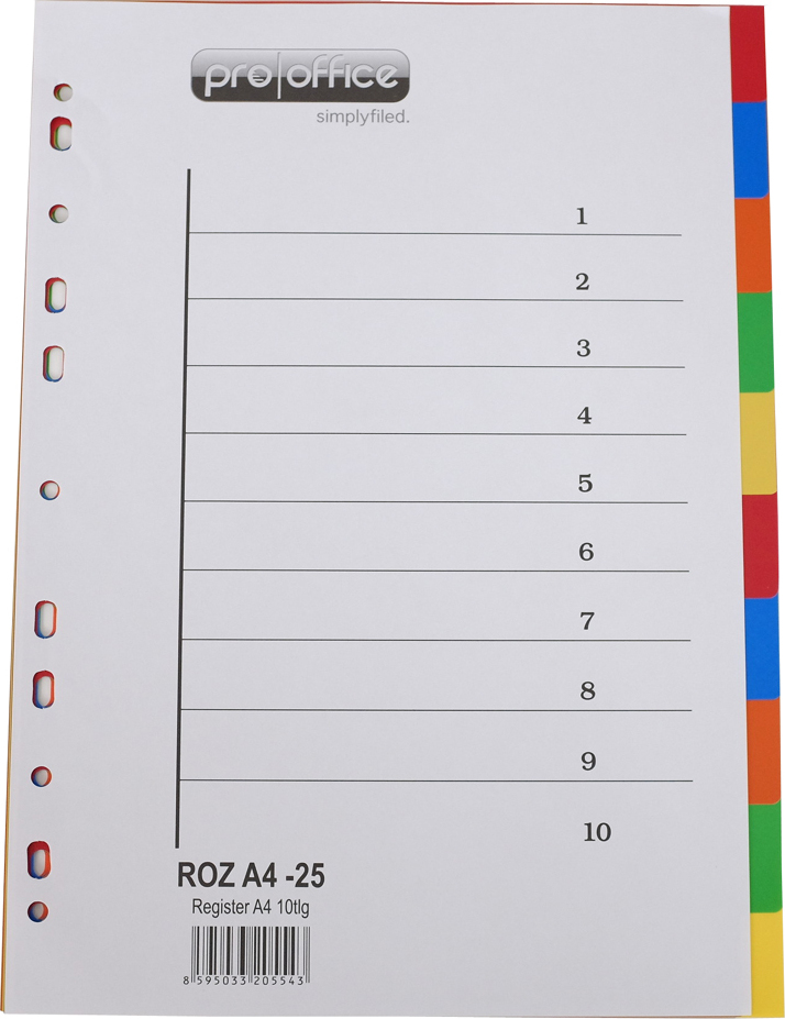 proOFFICE Kunststoff-Register, blanko, A4, 10-teilig
