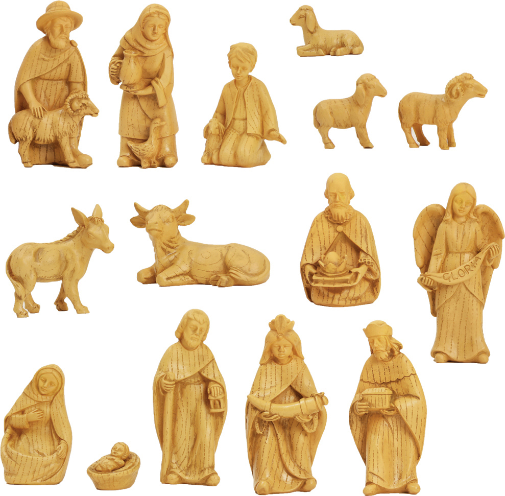 15x FADEDA statuette moderne del presepe, aspetto legno