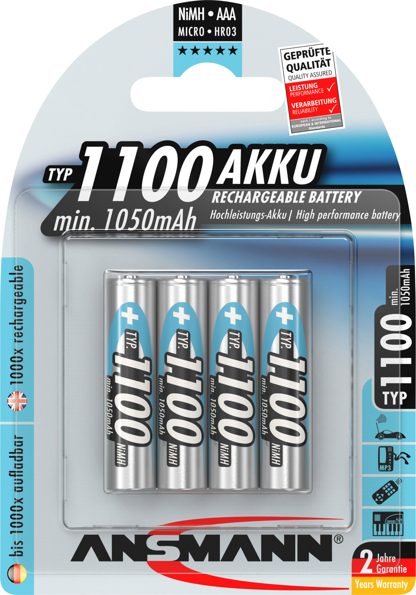 ANSMANN Micro - Batteria 4 x tipo AAA - NiMH