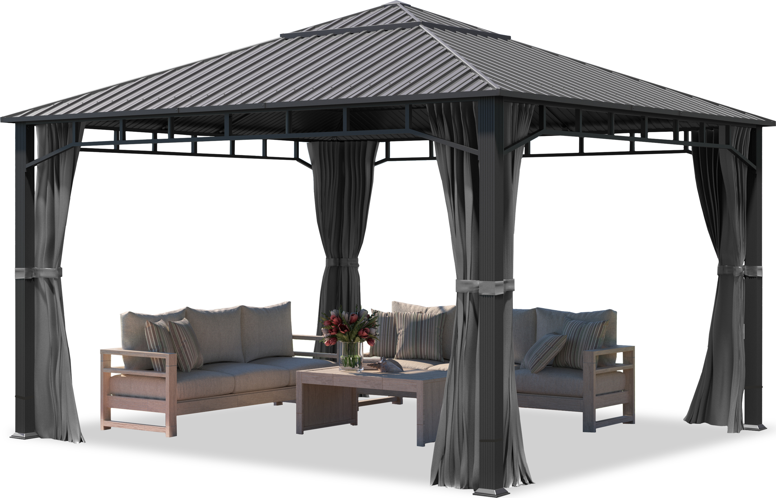 Gartenpavillon 4x4m Stahldach Grau
