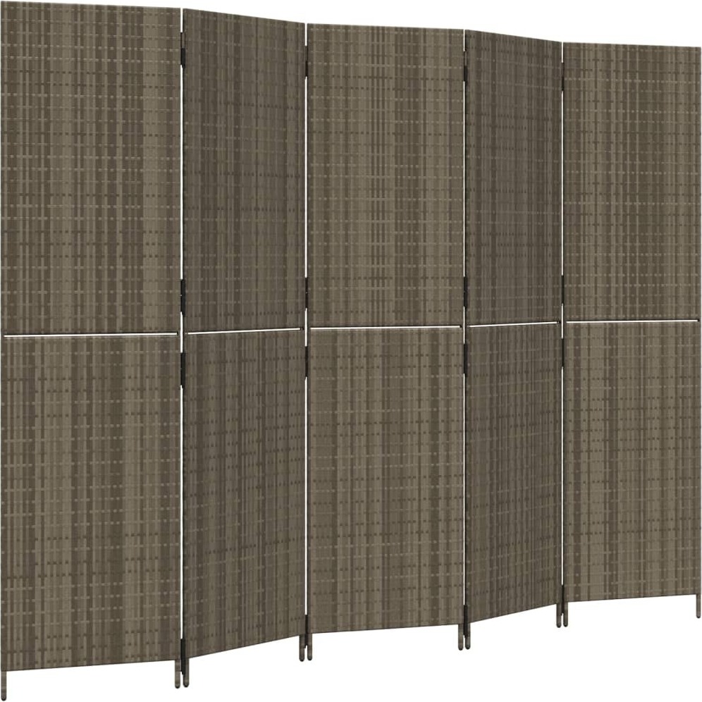 vidaXL Paravent 5-tlg. Grau Poly Rattan Paravents