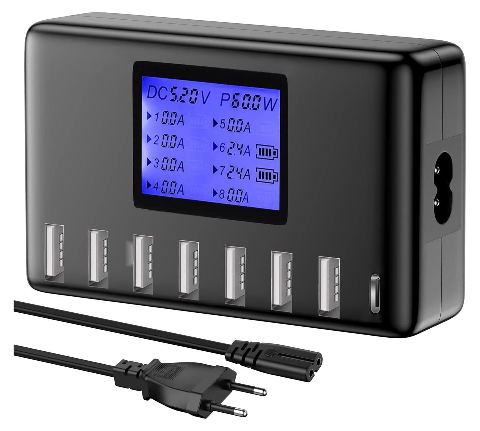 USB Ladegerät 60W 8 Ports USB C Hub mit LCD Display