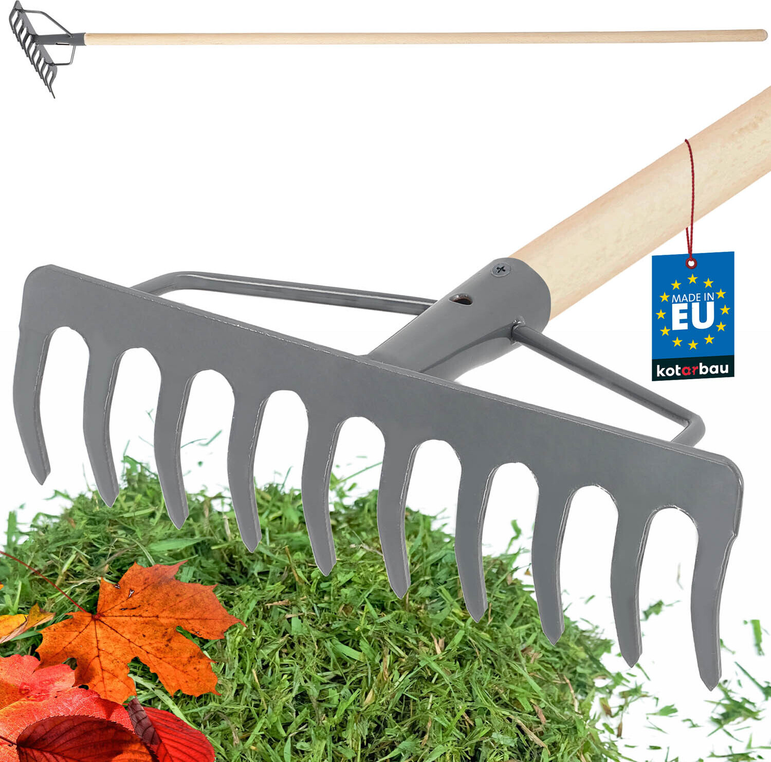 KOTARBAU® Rechen aus Metall mit 10 Zinken mit Holzstiel