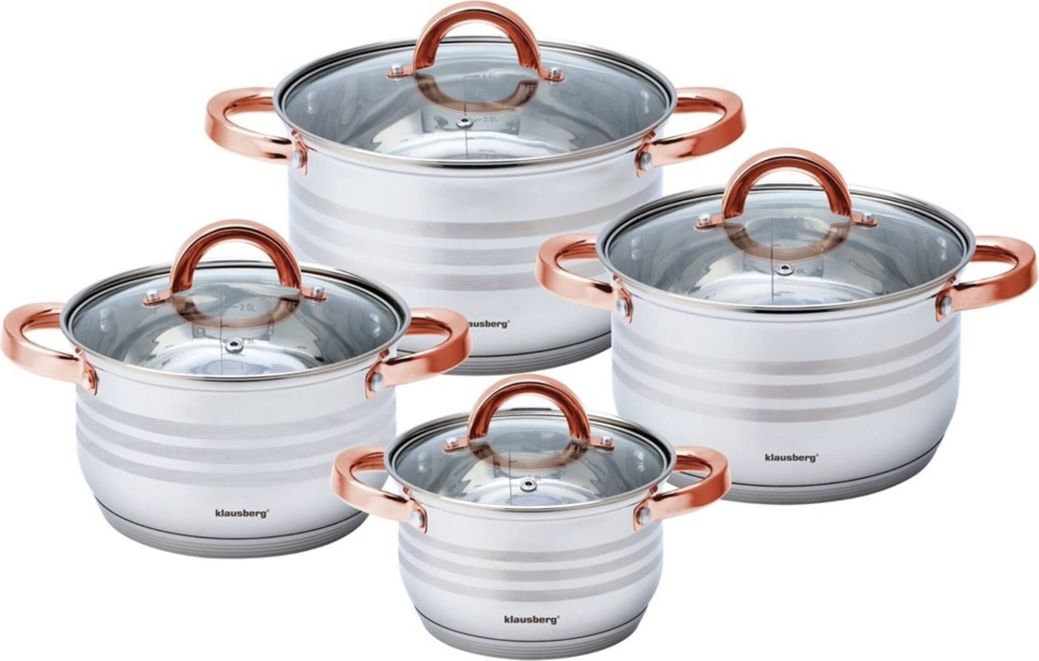 Klausberg ocelové hrnce 8 elementů 2,1l, 2,9l, 3,9l, 6,6l