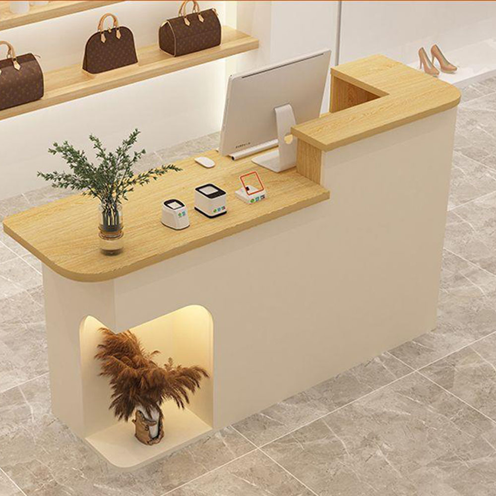 360Home Comptoir de réception aspect bois et beige 180cm R