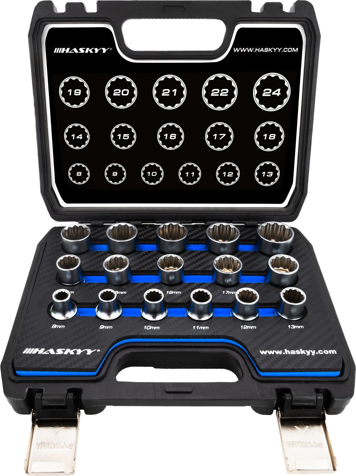 HASKYY Jeu de douilles XZN 8-24 mm 1/2 douilles Clés à pipe