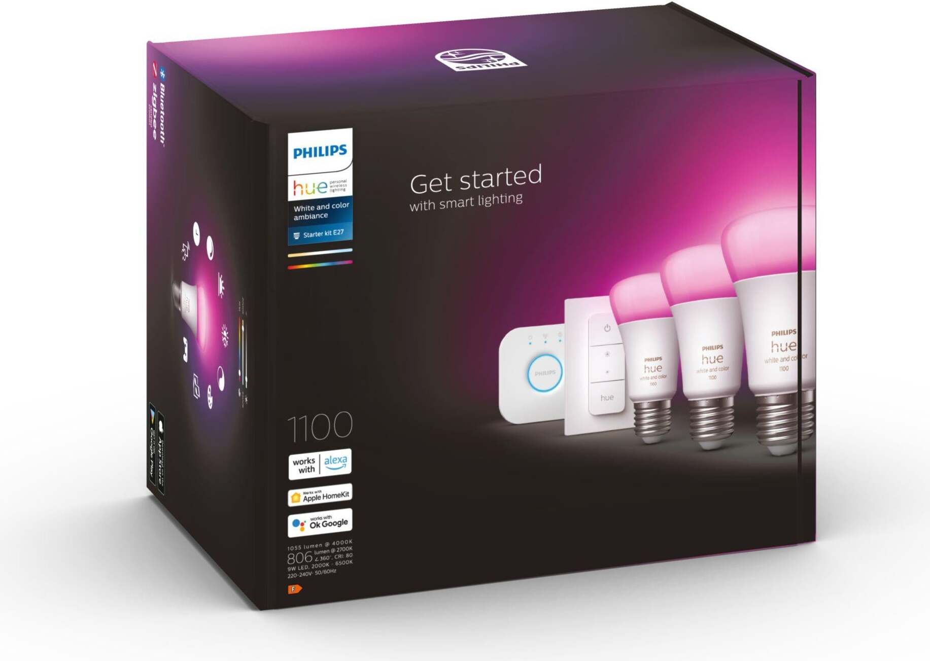 Philips Hue WCA Starter Kit 9W A60 E27 3szt, Bridge, Switch