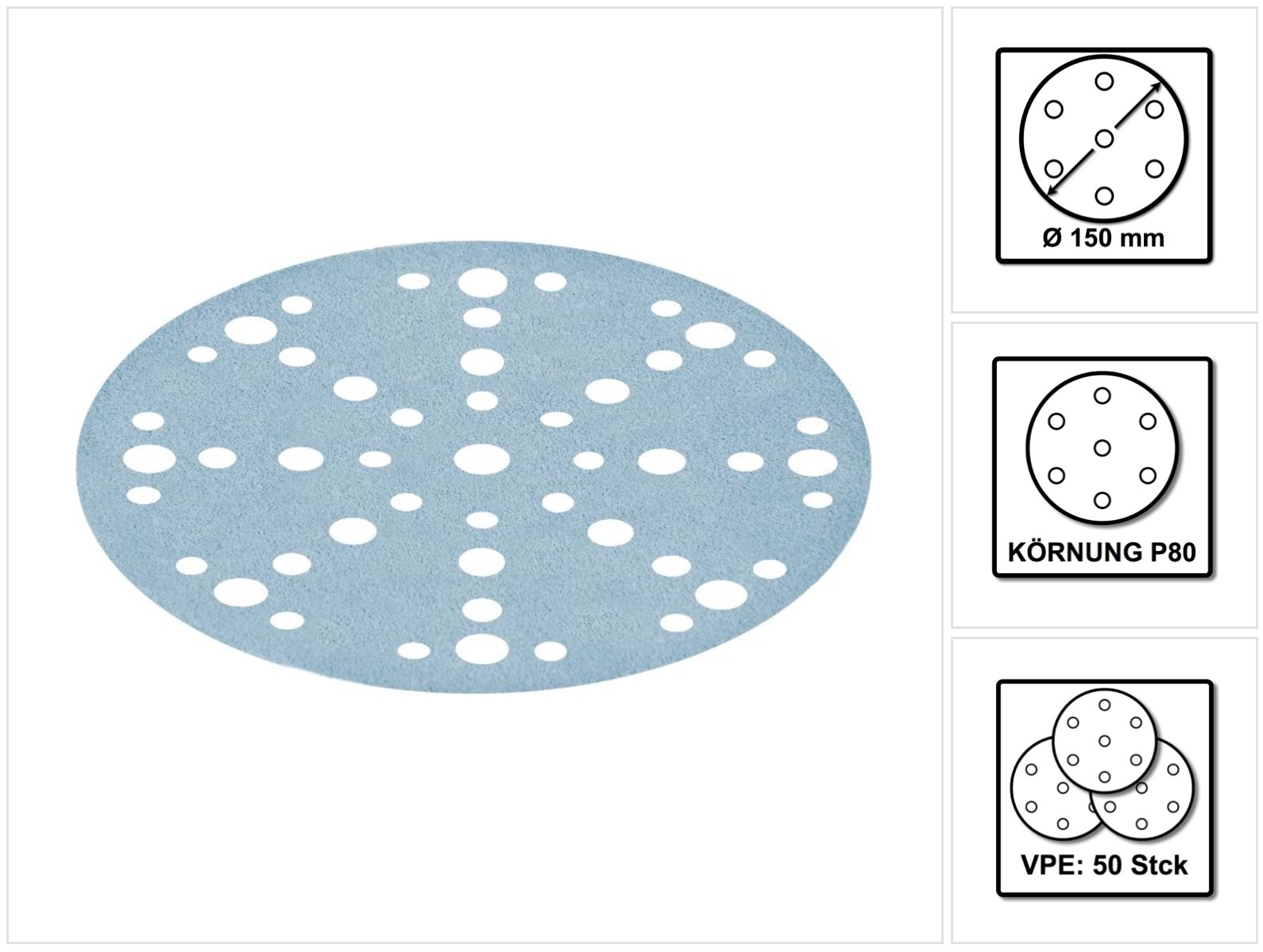 Festool Abrasifs STF D150/48 P80 GR/50 50 Stk. 150 mm / 50