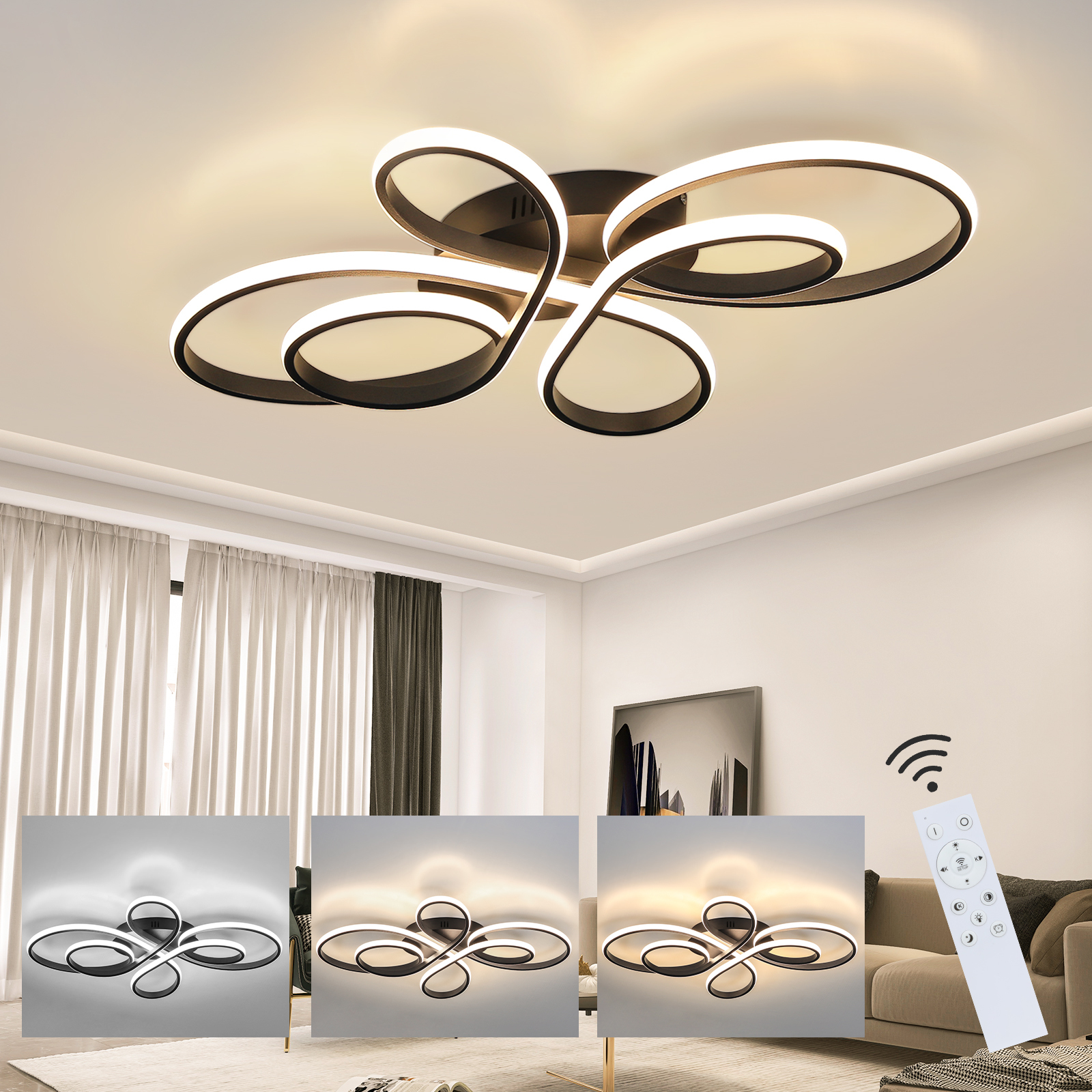 ZMH LED Deckenleuchte Schwarz 90W 100CM Dimmbar