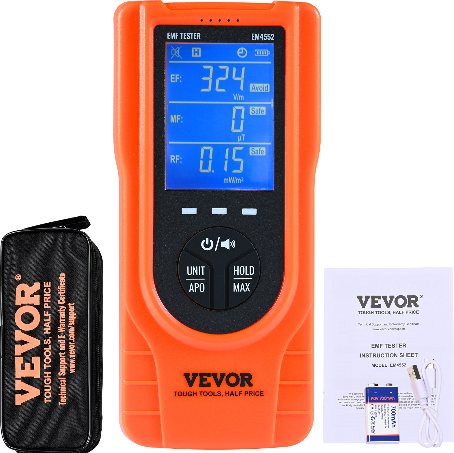 VEVOR 3-v-1 EMF merací prístroj, 5 Hz - 3,5 GHz, prenosný