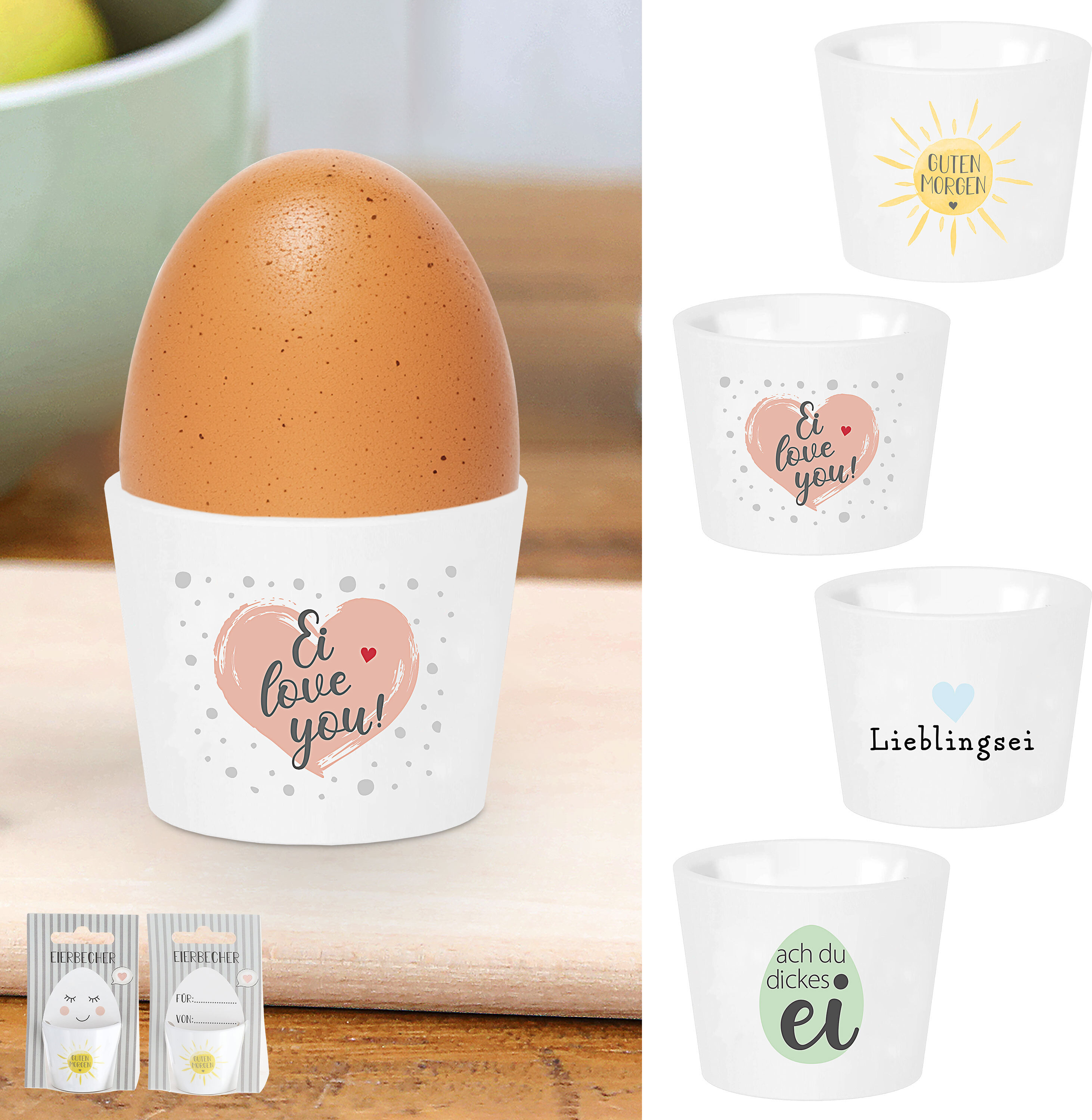 Eierbecher 4er Set 4 Motive Porzellan weiß | Kaufland.de