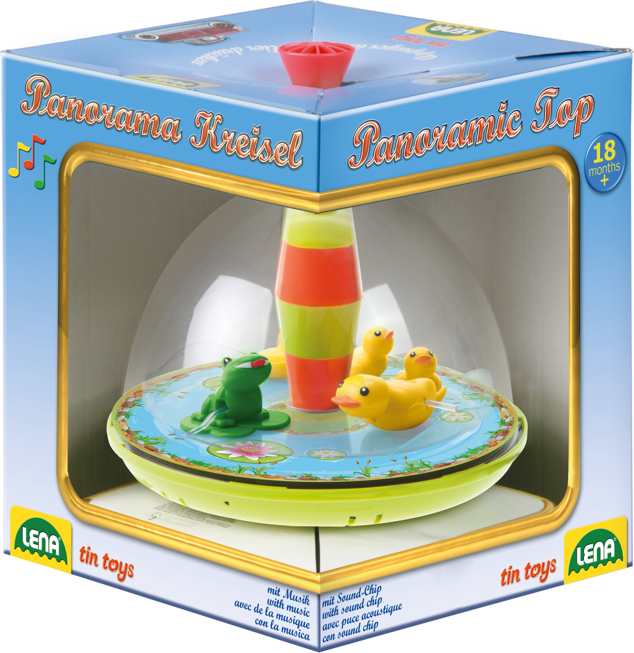 LENA Panoramakreisel Entenfamilie und Frosch Musikkreisel