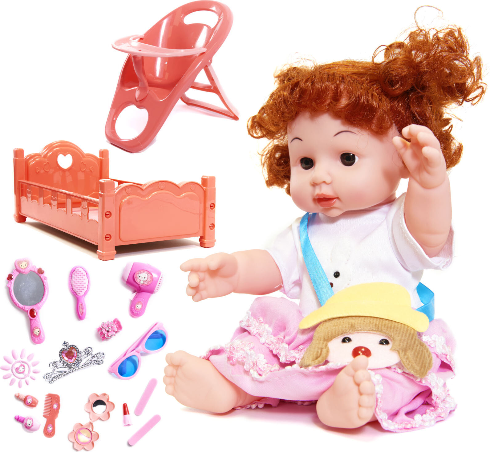 Lalka Natálka 30 cm z łóżeczkiem i akcesoriami, KX6230