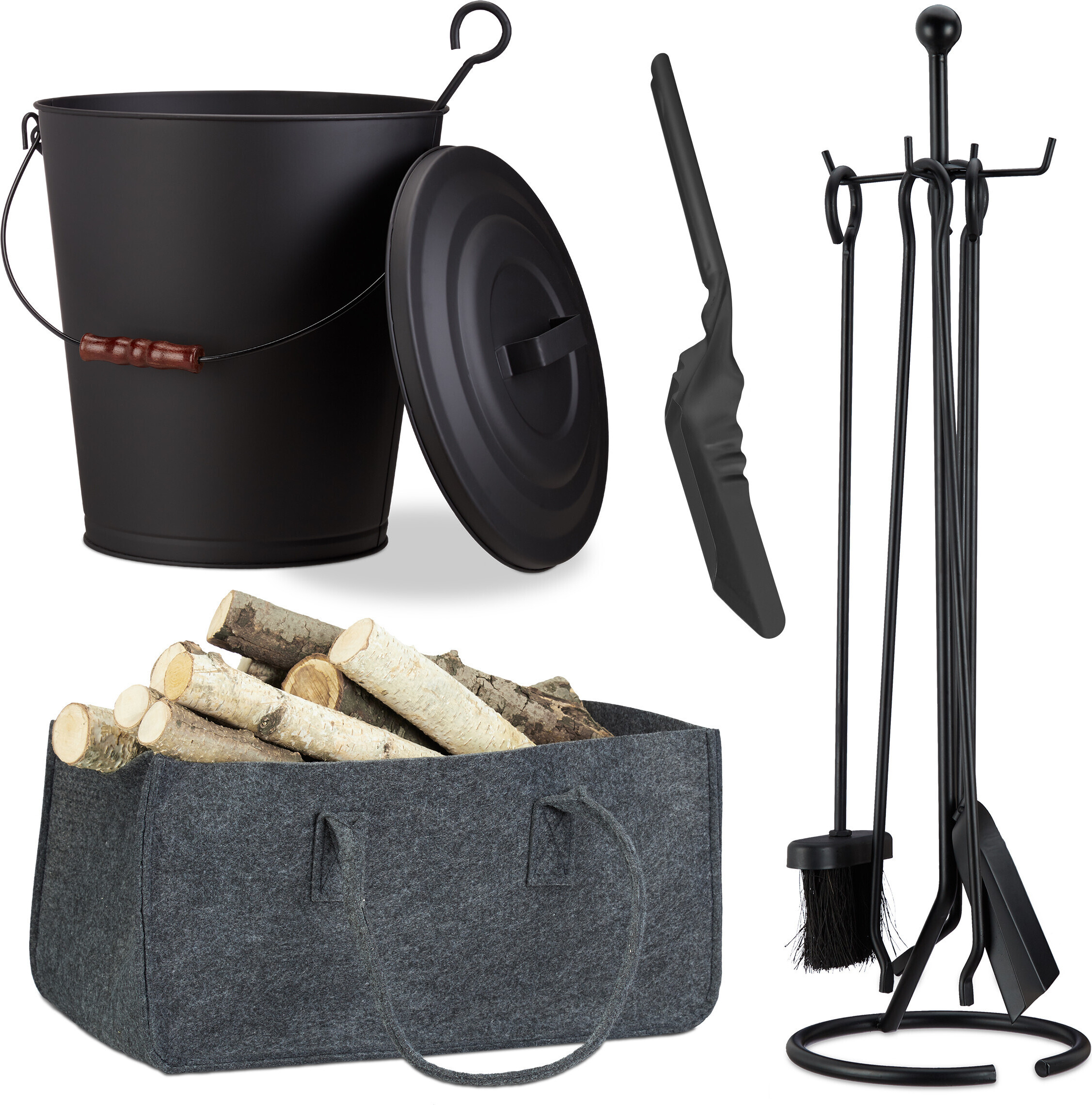 relaxdays Set complet de cheminée 8 pcs Seaux à cendres