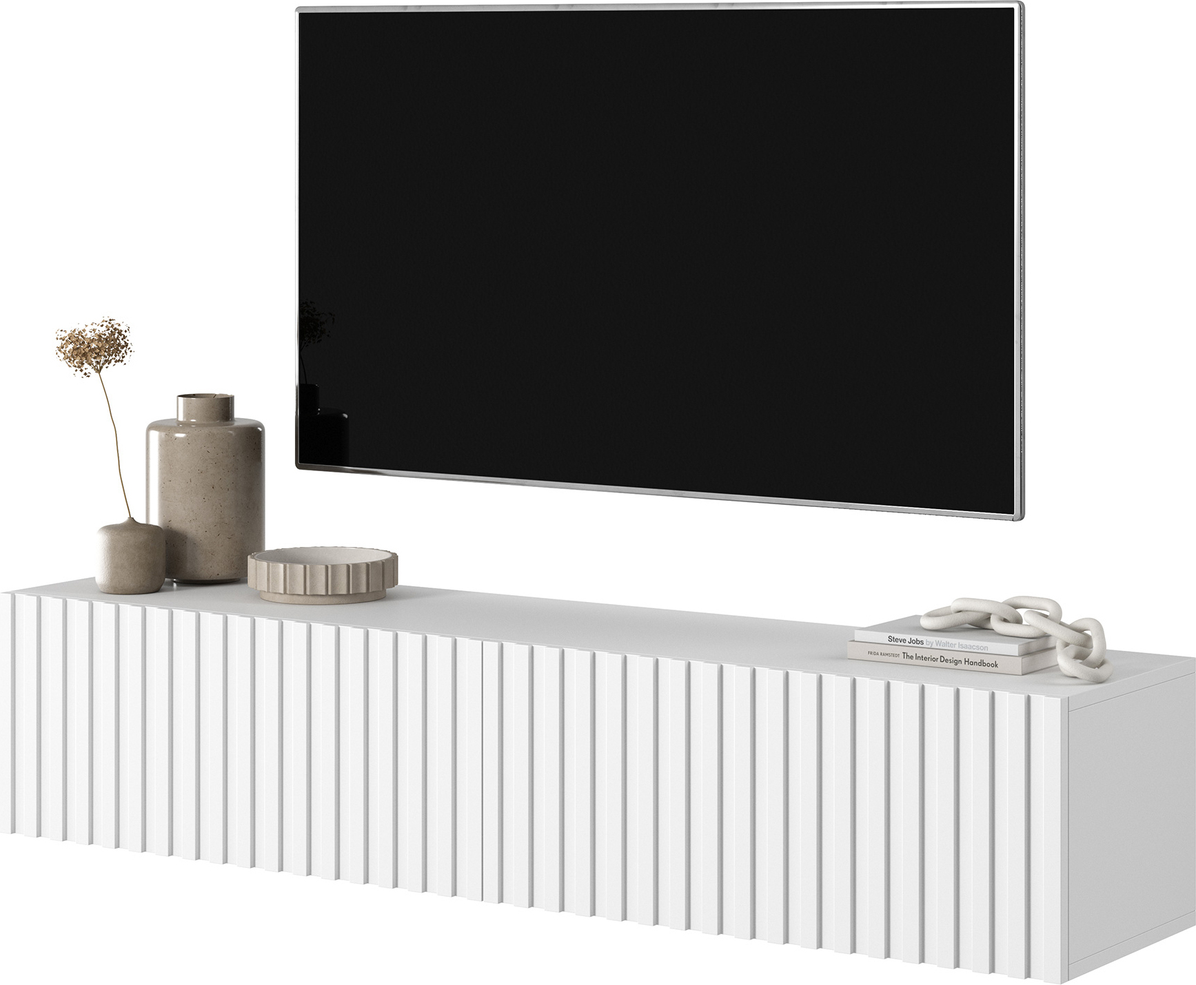 Selsey Telire TV lowboard hanging white slatted fronts 140