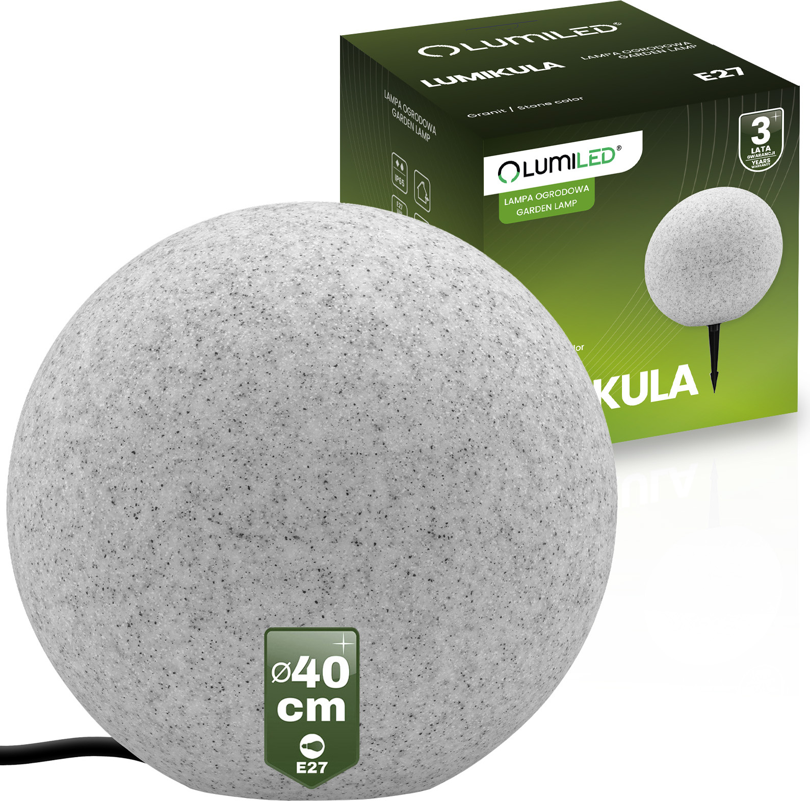 LUMILED kamenné guľové svetlo vonkajšie 40cm vonkajšie