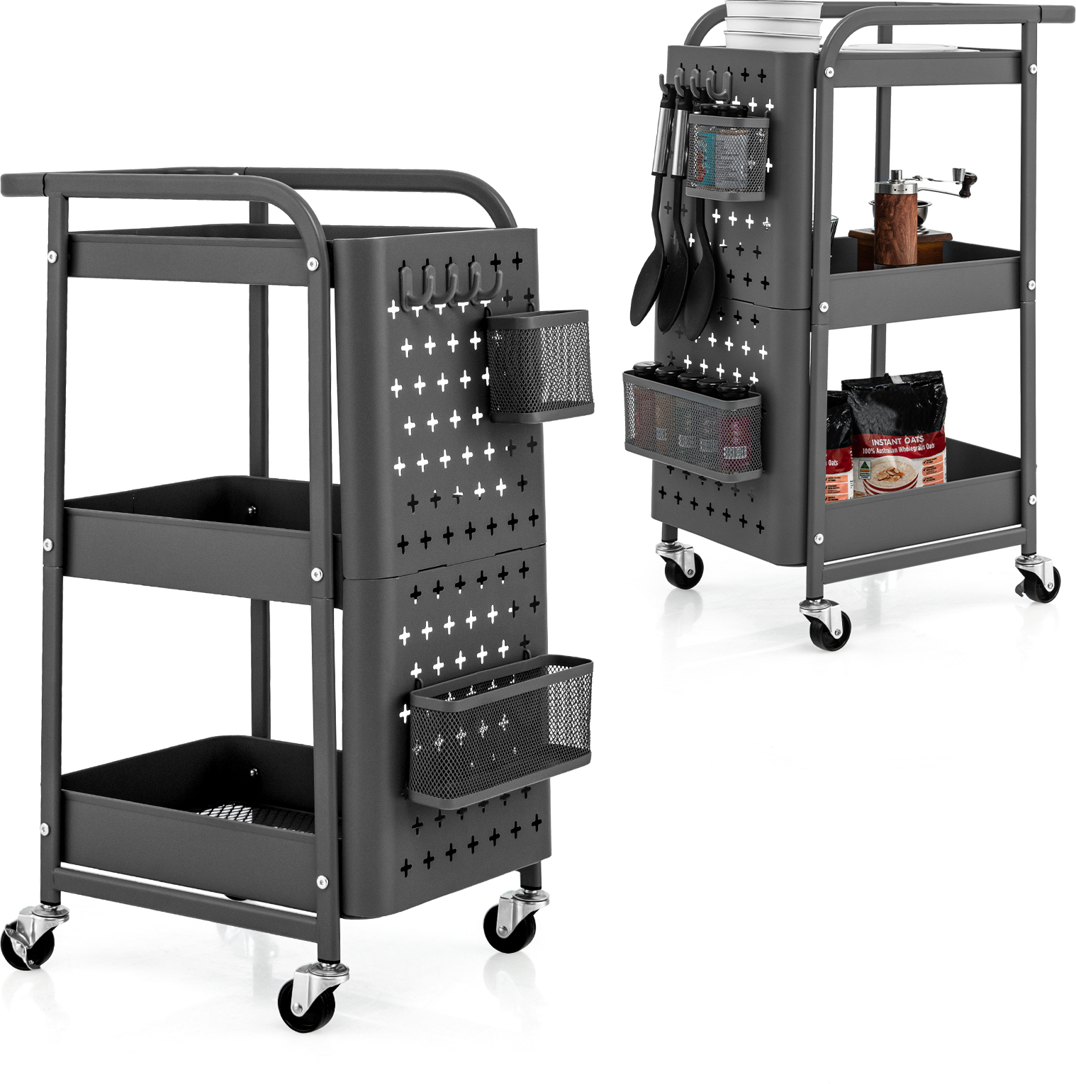 COSTWAY Carrello da portata a 3 livelli, carrello da cucina