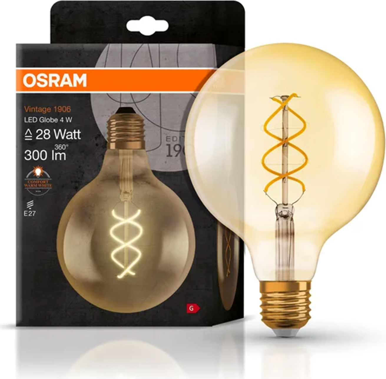 Osram Vintage 1906, 5 W, 25 W, E27, 250 lm, 15000 h, Teplá