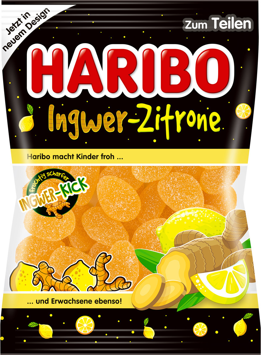 Haribo Ingwer Zitrone scharfes Fruchtgummi mit Geschmack