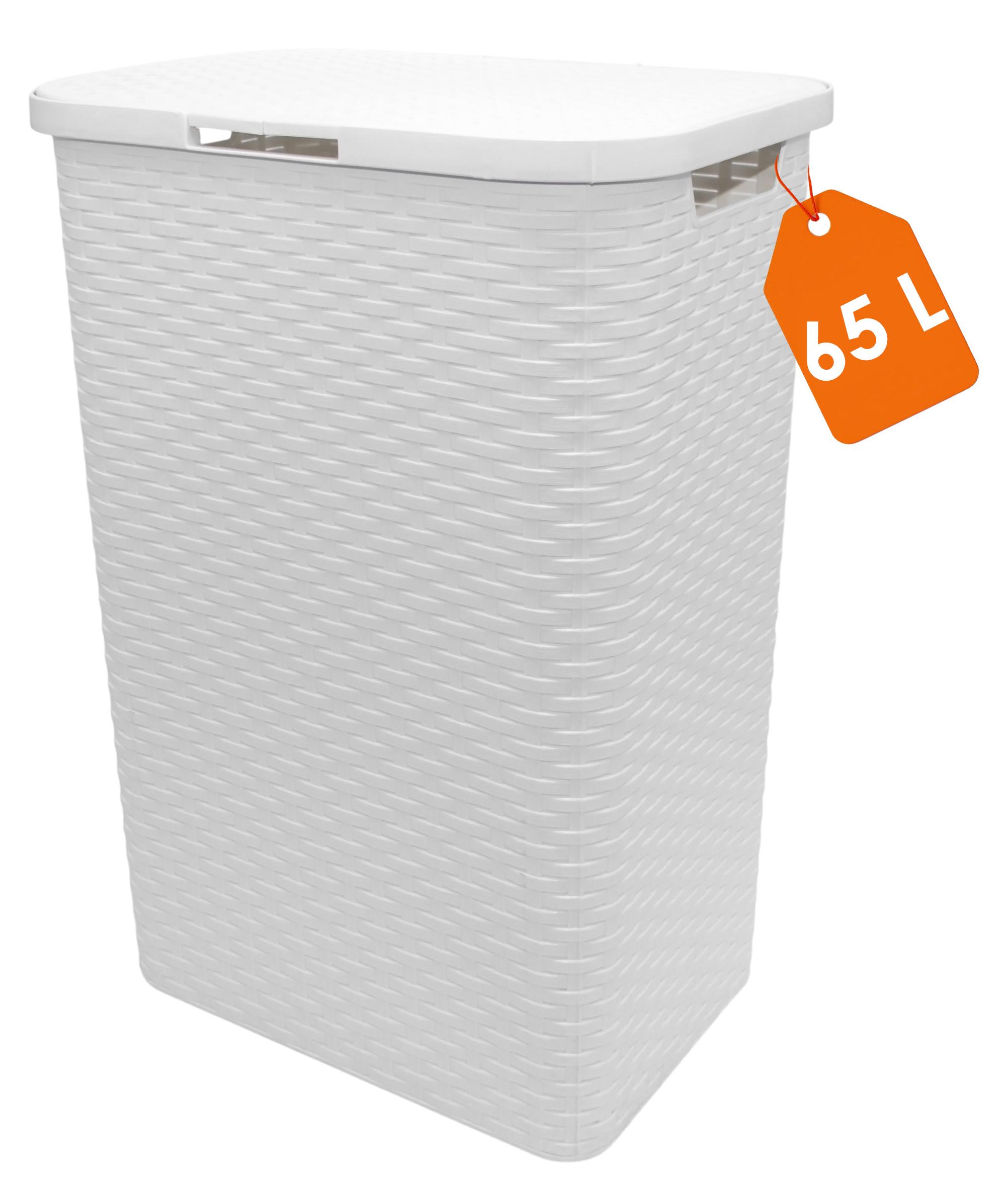 Panier à linge en plastique blanc avec couvercle, aspect