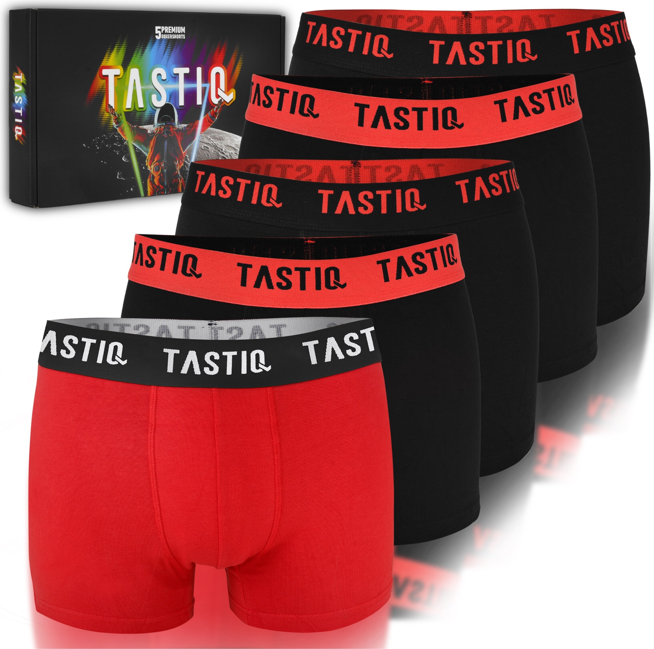 TASTIQ - 5 kusů pánských boxerek bavlna červená černá