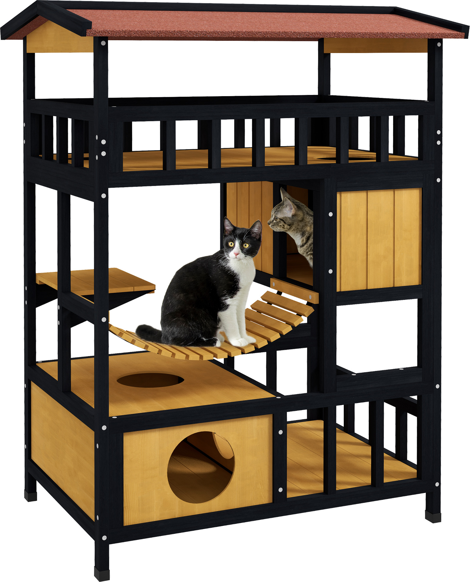 PawHut maison en bois pour chats Cave à chats avec
