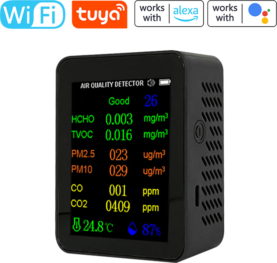 Tuya WiFi 9 w 1 miernik jakości powietrza PM2.5, PM10, CO,