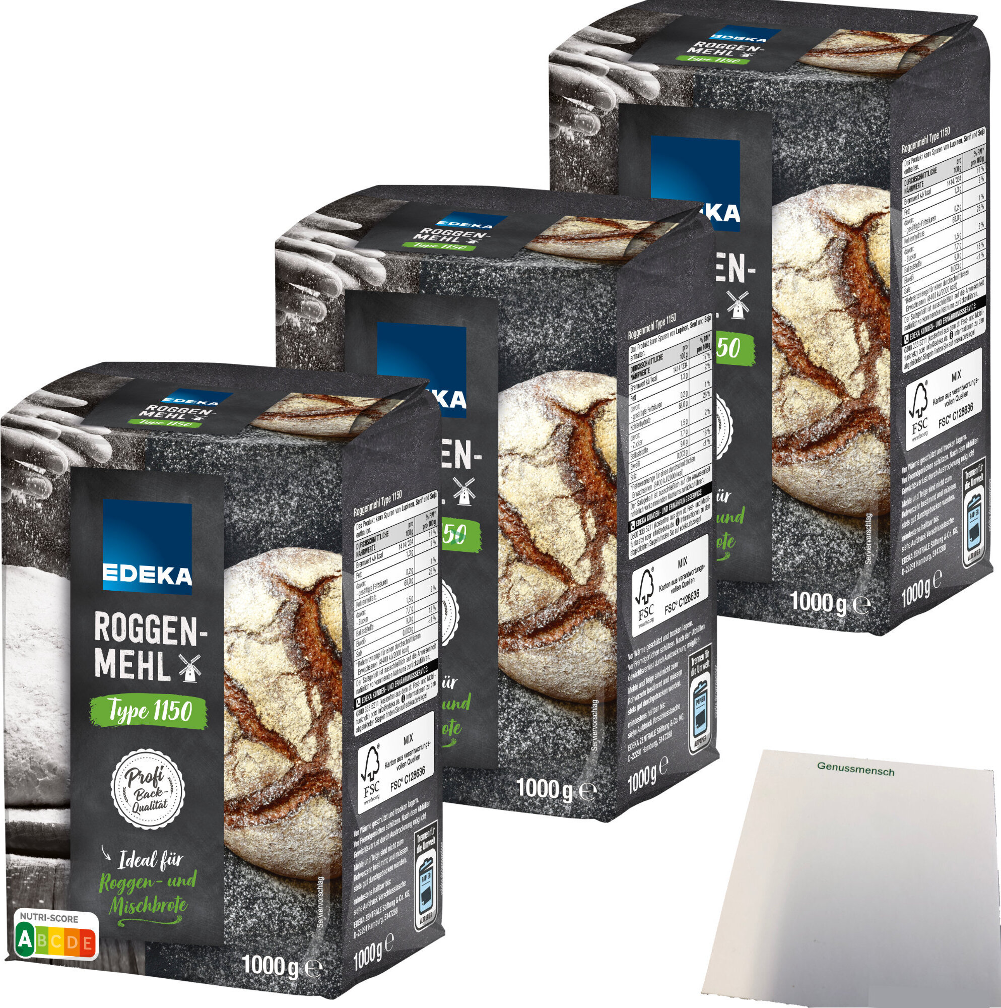Roggenmehl Type 1150 3x1kg Packung für Roggenbrote