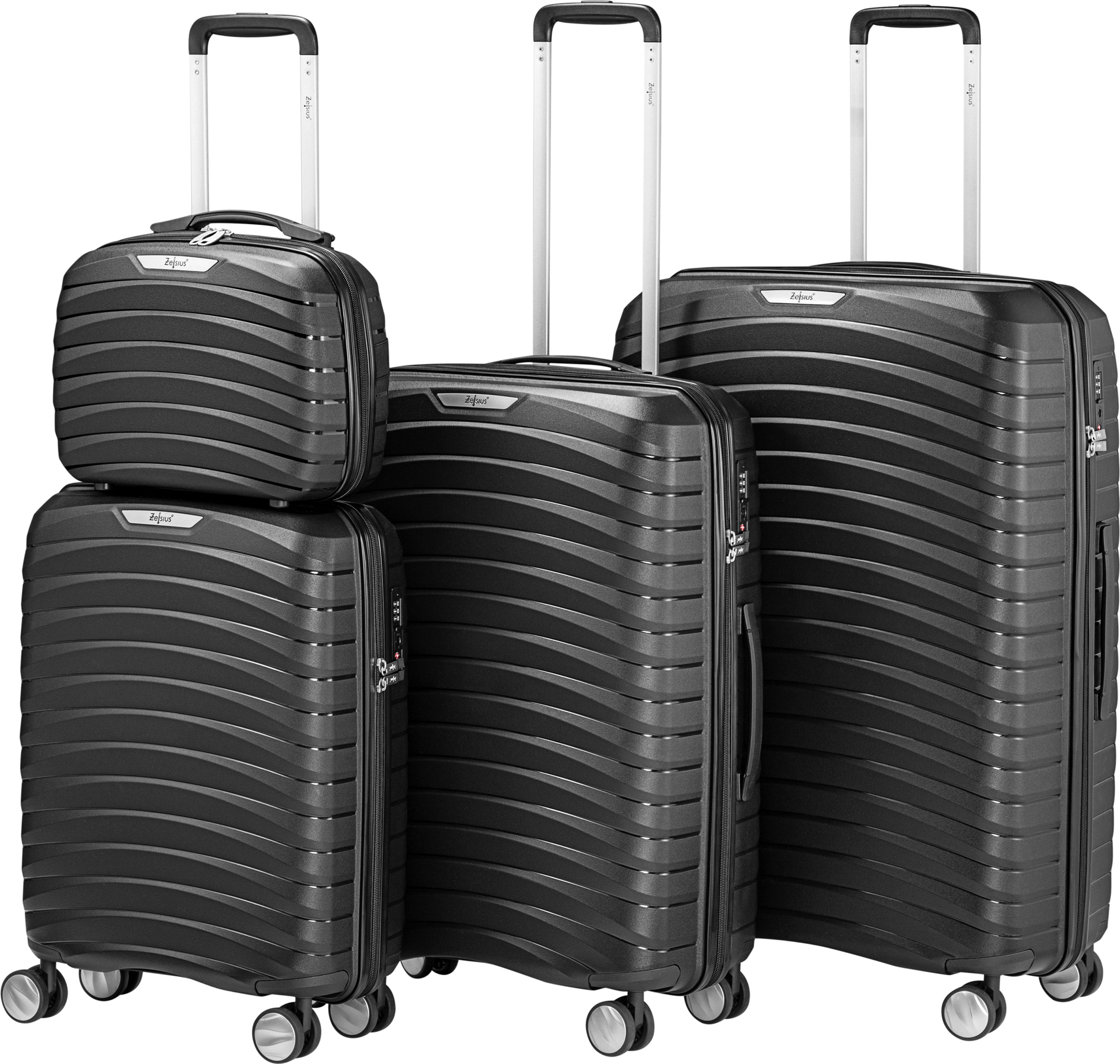 Set de 4 valises Zelsius, noir, valise de voyage avec