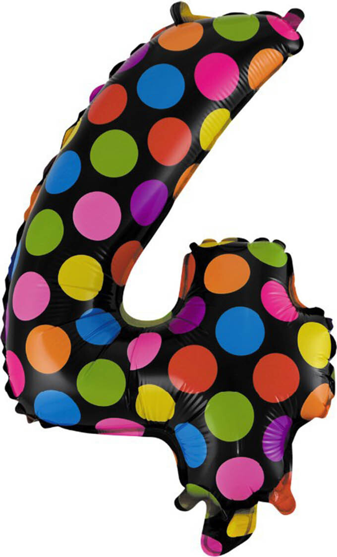 Folienballon Zahl 4, ca. 40 cm, bunt bepunktet Luftballons
