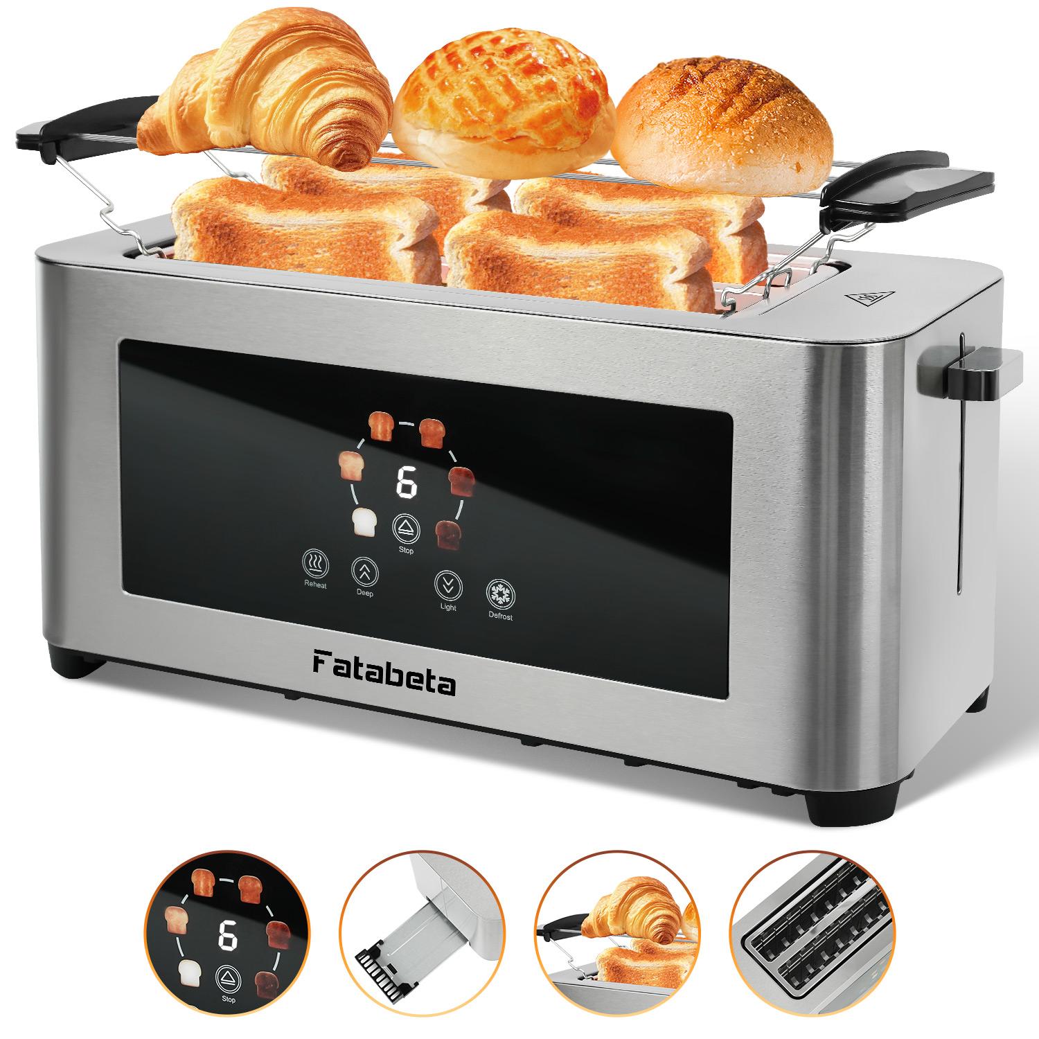 7MAGIC Toaster Edelstahl 4 Scheiben XXL mit Brötchenaufsatz