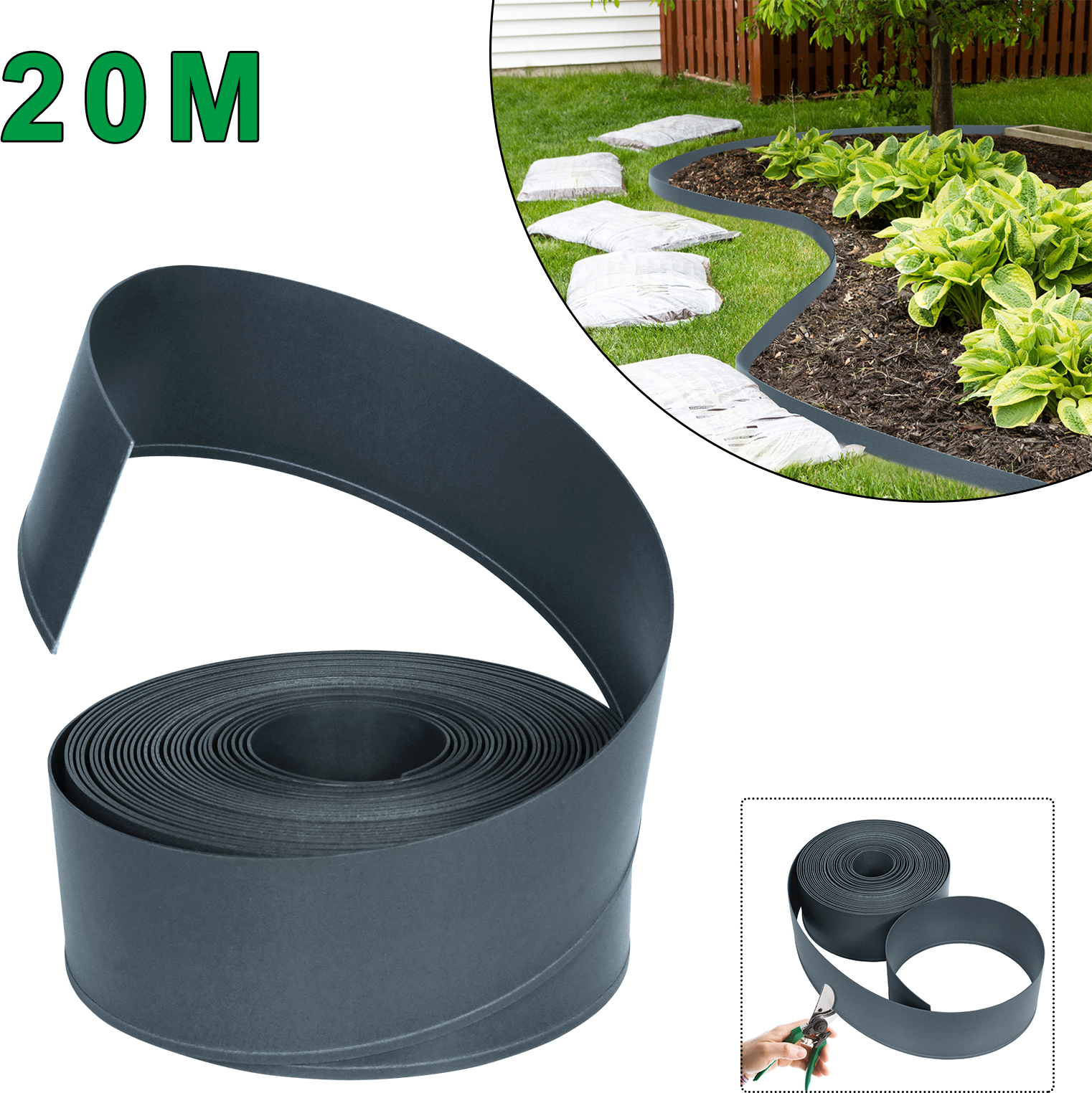 XMTECH Plastové obruby trávníku 20m Obruba záhonu Obruba