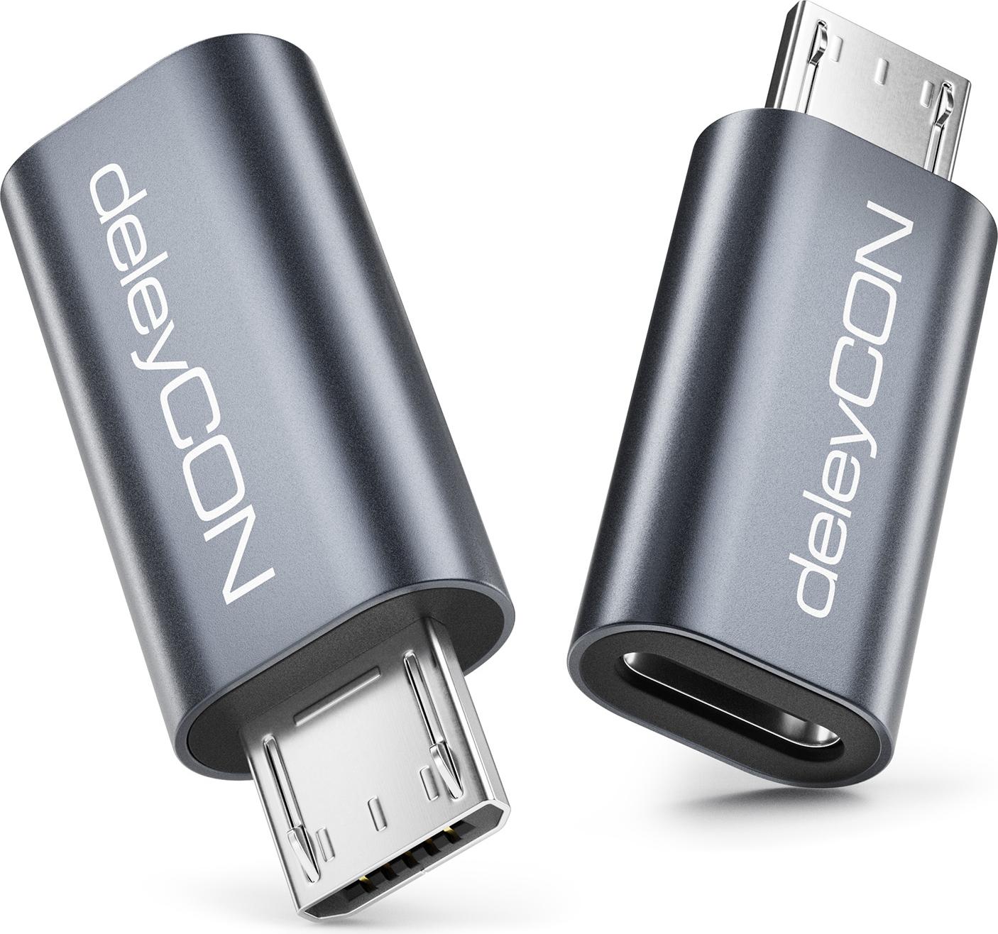 deleyCON USB C auf Micro USB Adapter (2 Stück) USB C Buchse