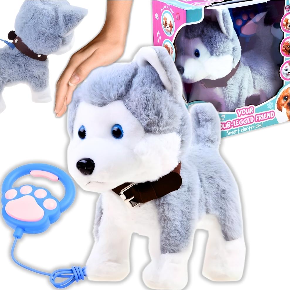 Interaktivní hračka pes na vodítku maskot husky štěkající