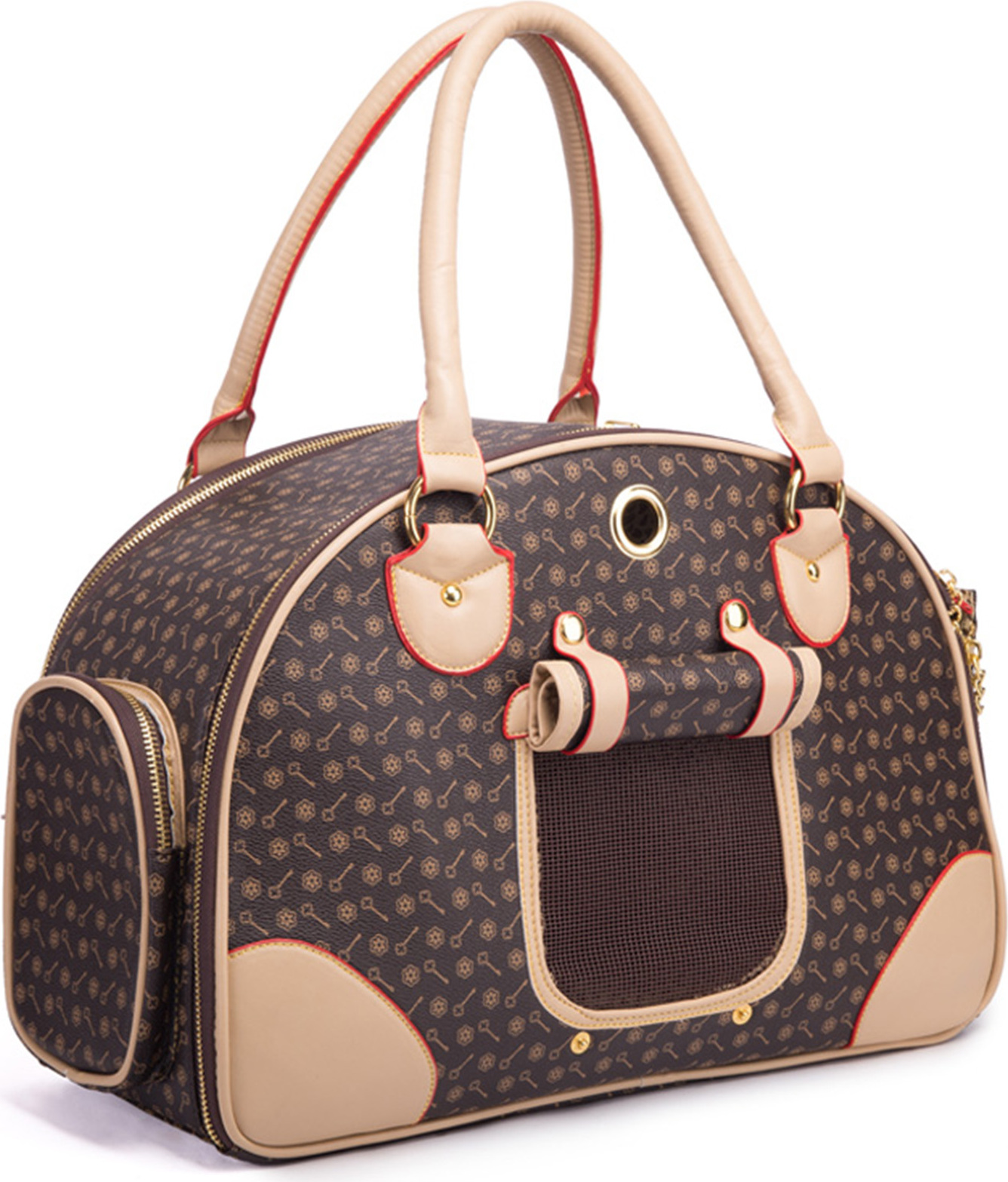 Sac de transport pour petits chiens en cuir PU marron
