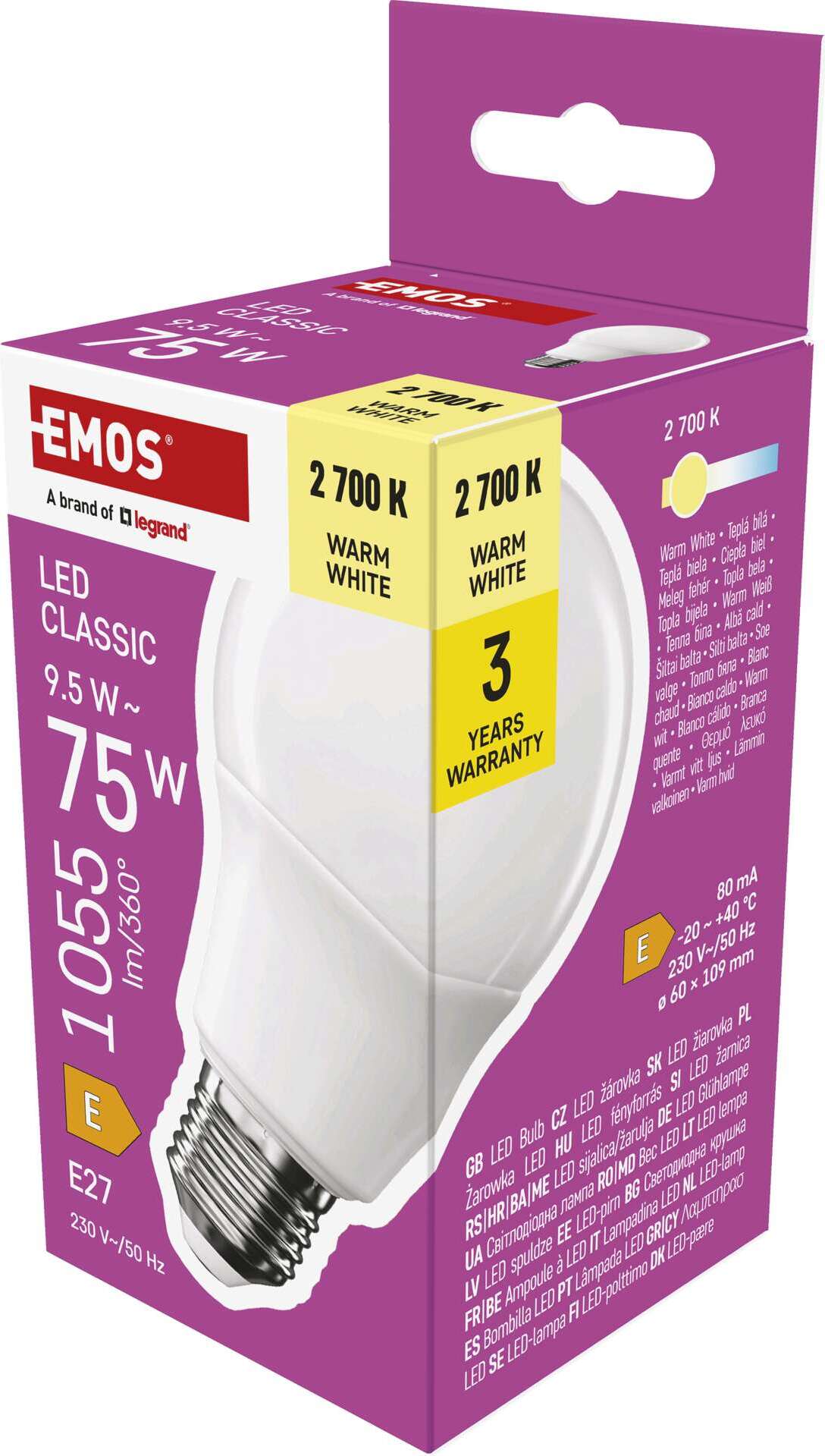 Emos Led Cls A60 9,5W (75W) 1055Lm E27 Ww LED