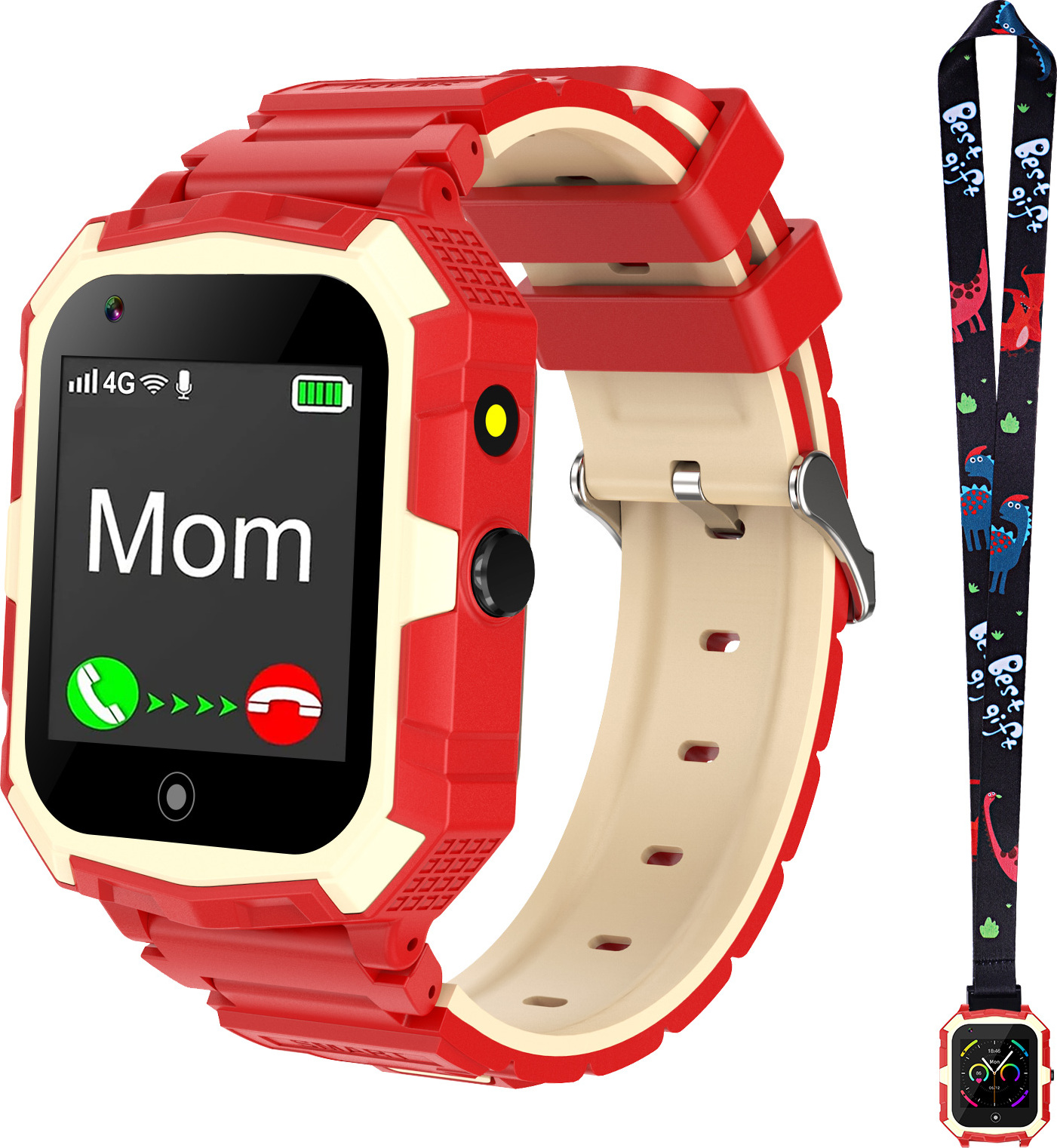 4G Kinder Smartwatch Rot, Wasserdichtes Smartwatch-Telefon
