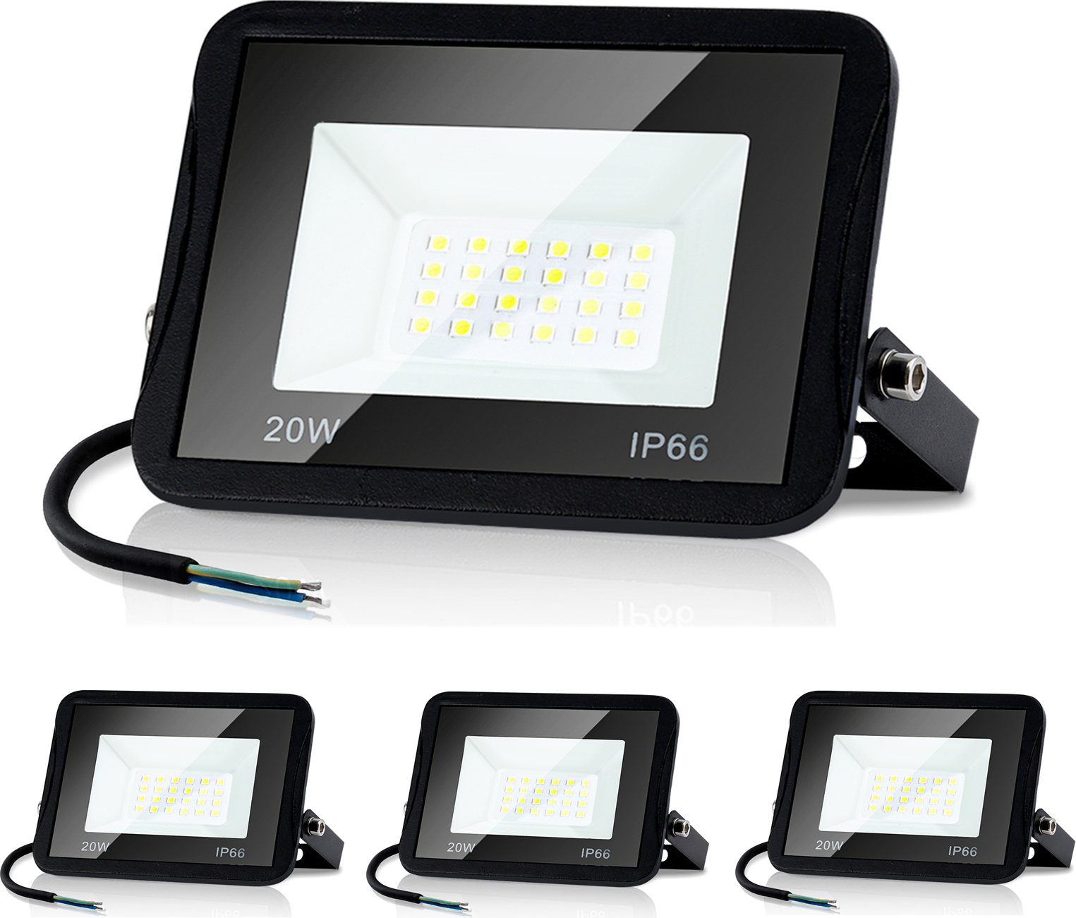 4 projecteurs LED 20W blanc chaud, VINGO 1700LM 3000K, IP66