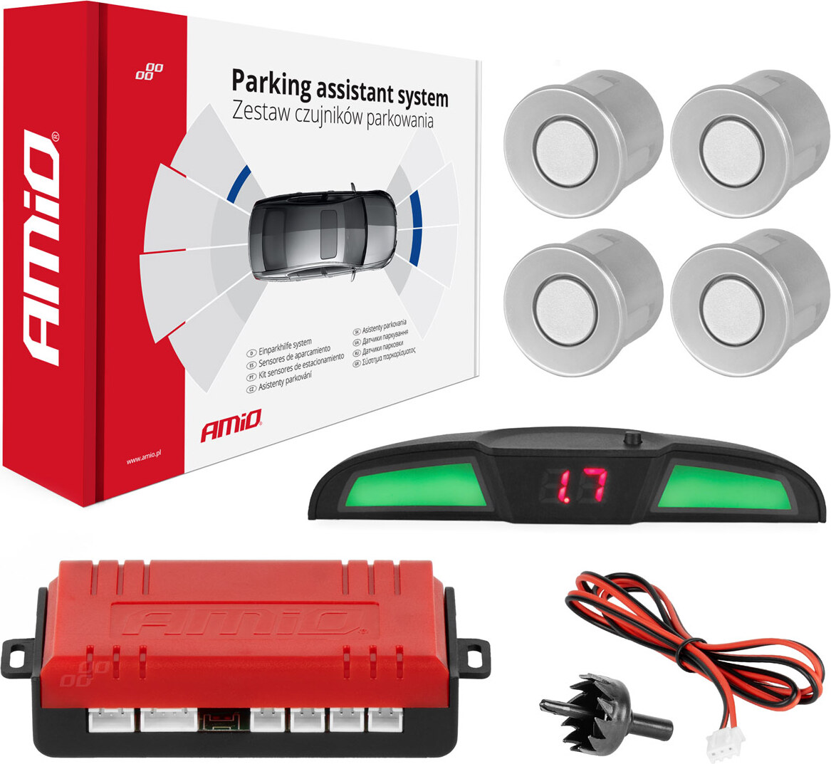 Einparkhilfe Set 4 Sensoren Silber LED COB Display
