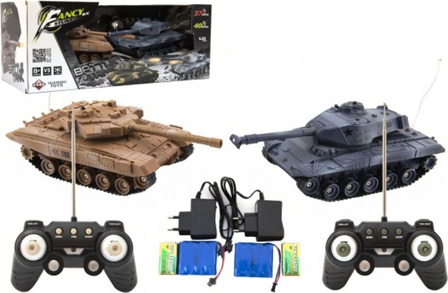 Tank RC 2pcs 25cm tank battle + pack rechargeable 27MHZ et
