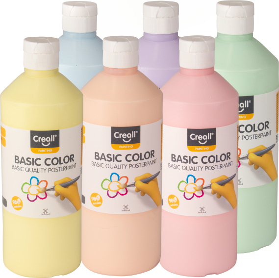 Peinture pour affiches, set de 6 couleurs pastel, 500 ml de
