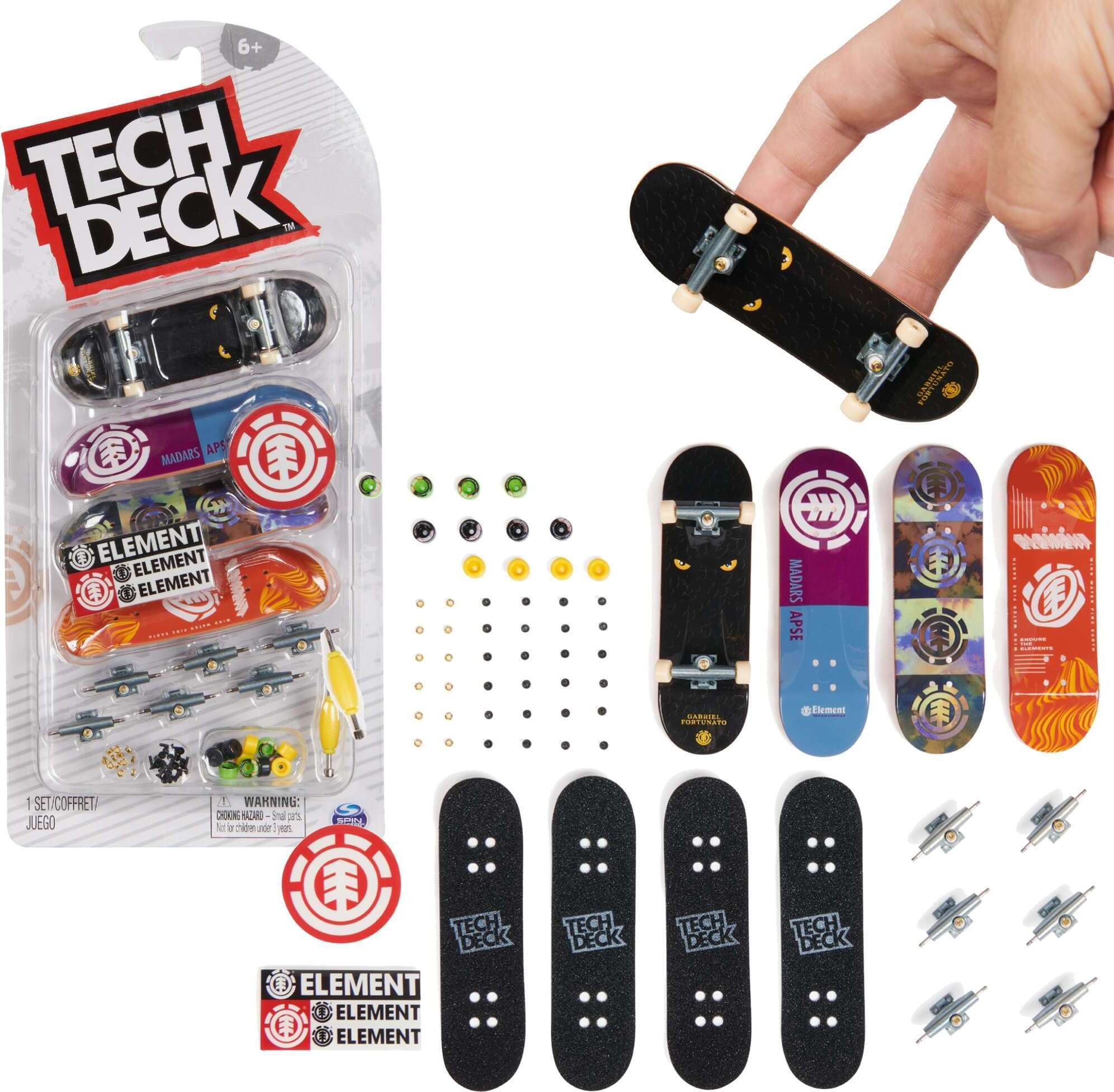 Element Tech Deck 4-pack farebných skateboardov s prstami