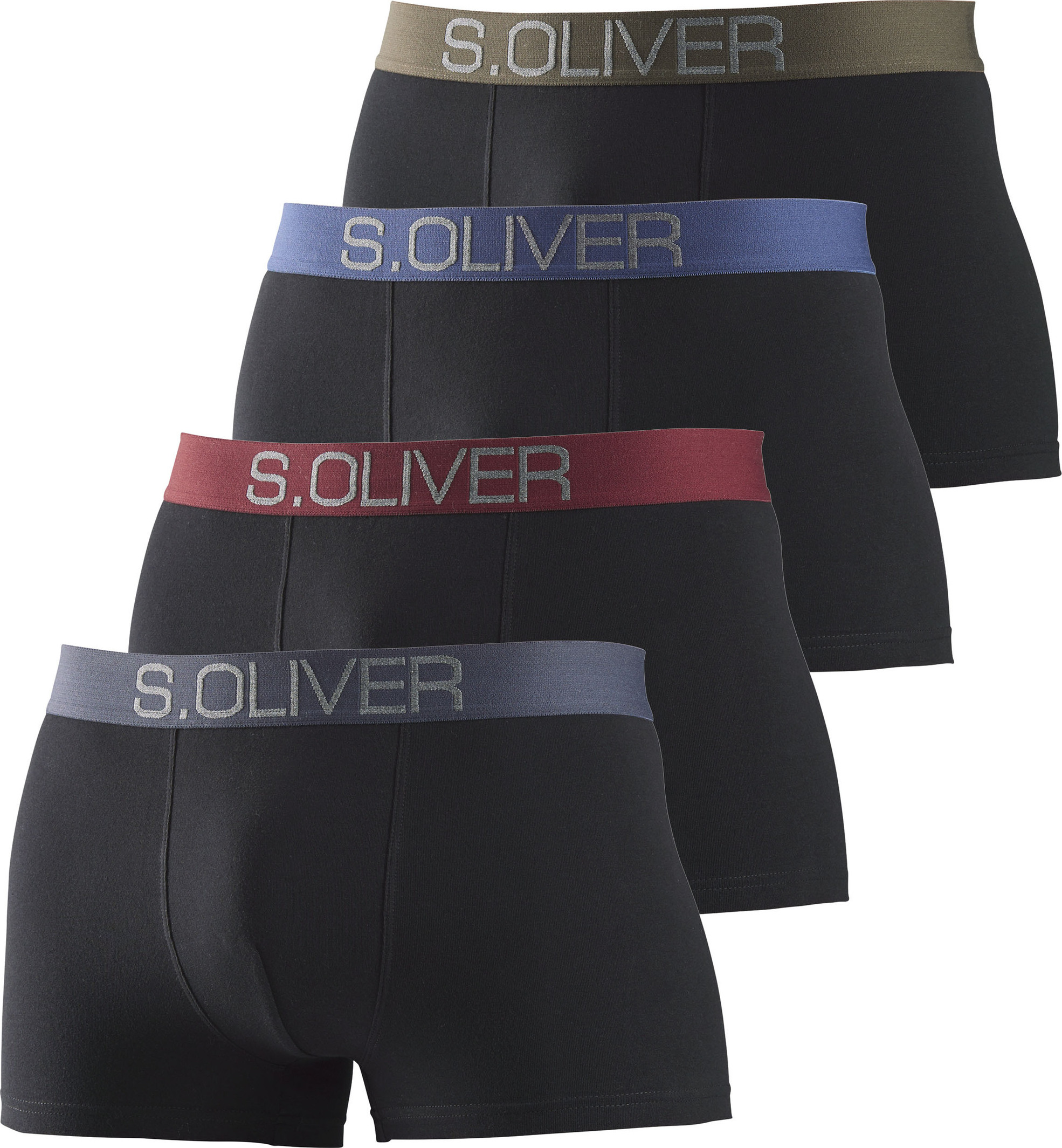 s.Oliver Boxer 4 er-Pack schwarz-khaki / schwarz-bordeaux