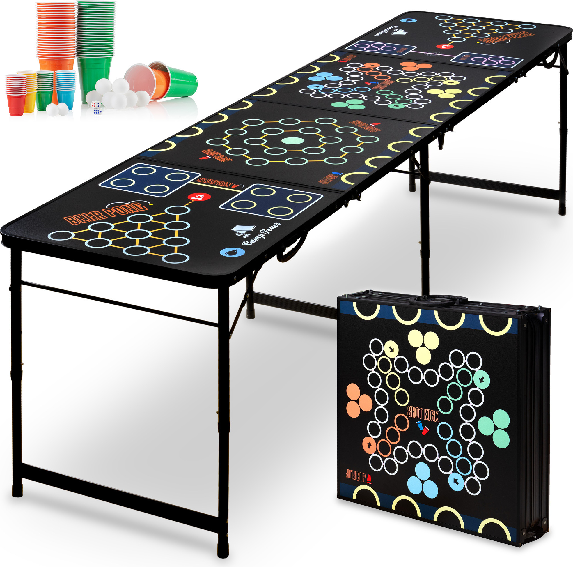CampFeuer Bierpong Tisch, Klappbarer 6 in 1 Party Multigame
