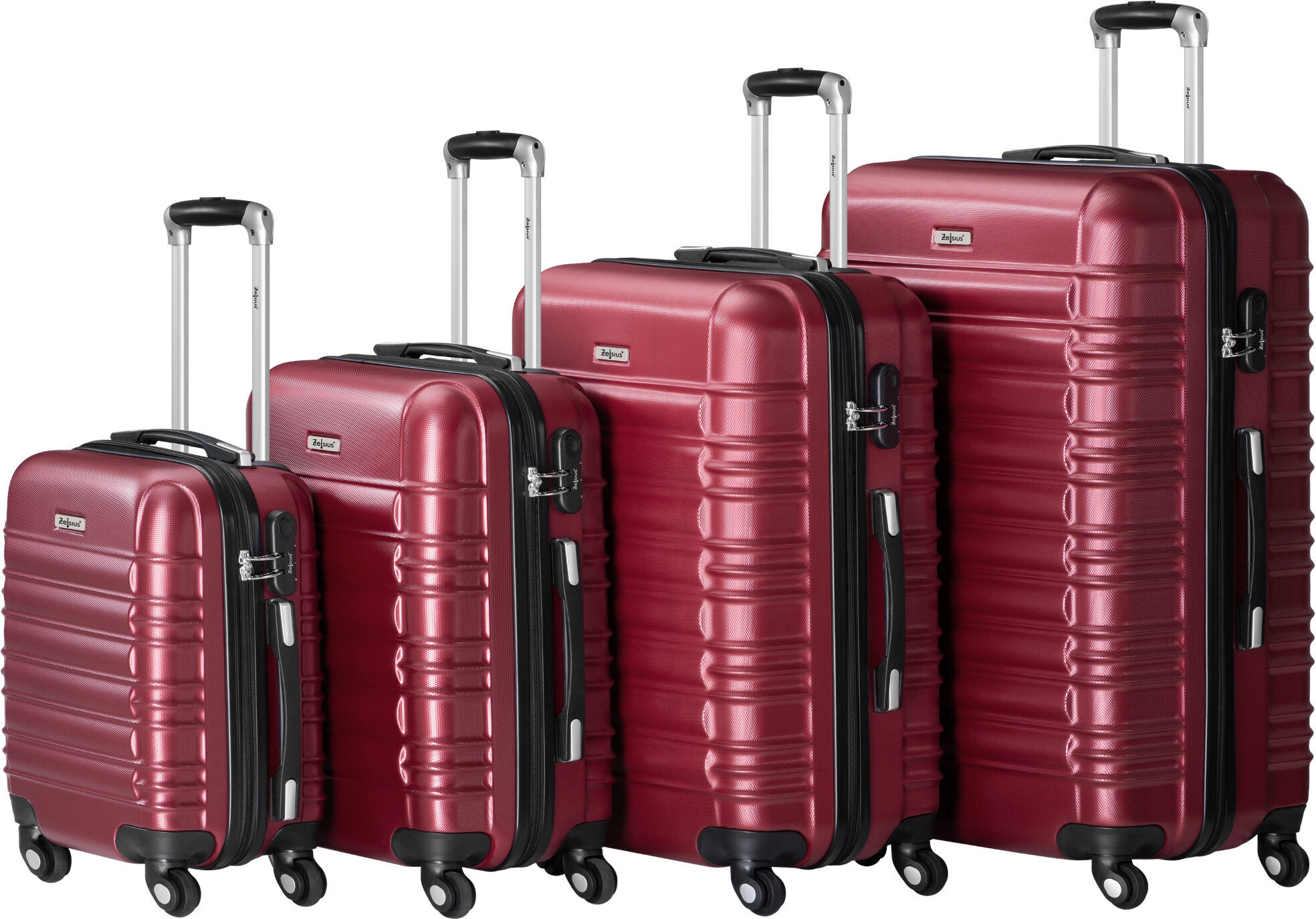 Set de 4 valises Zelsius, rouge, valise de voyage en ABS