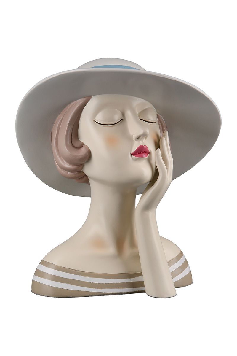 GILDE Figur, "Lady mit weißem Hut", Fraumotiv, Kunstharz,