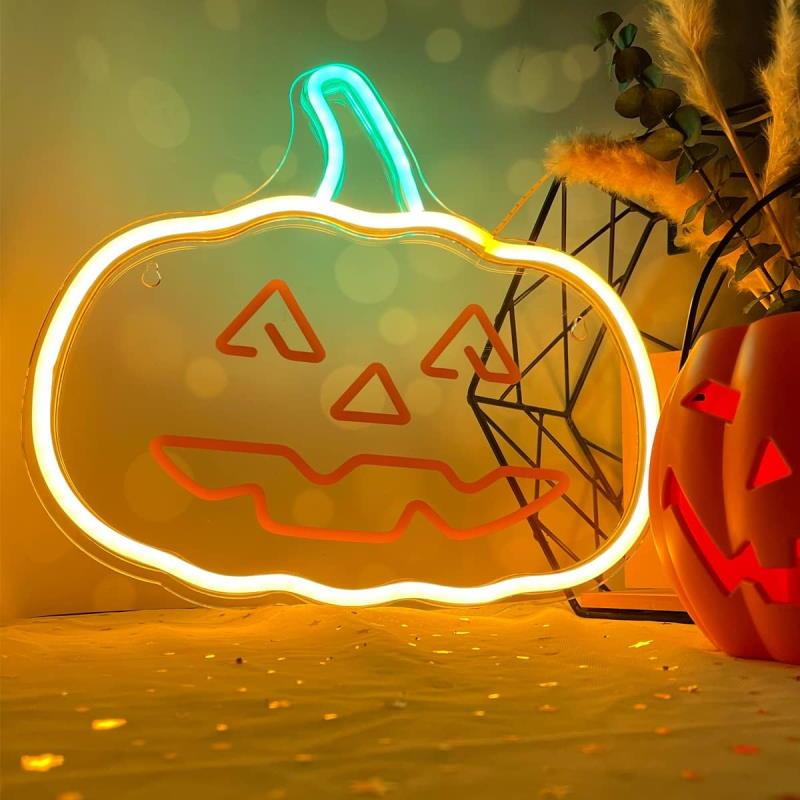 Dekoratívny LED neón Pumpkin oranžovo zelený