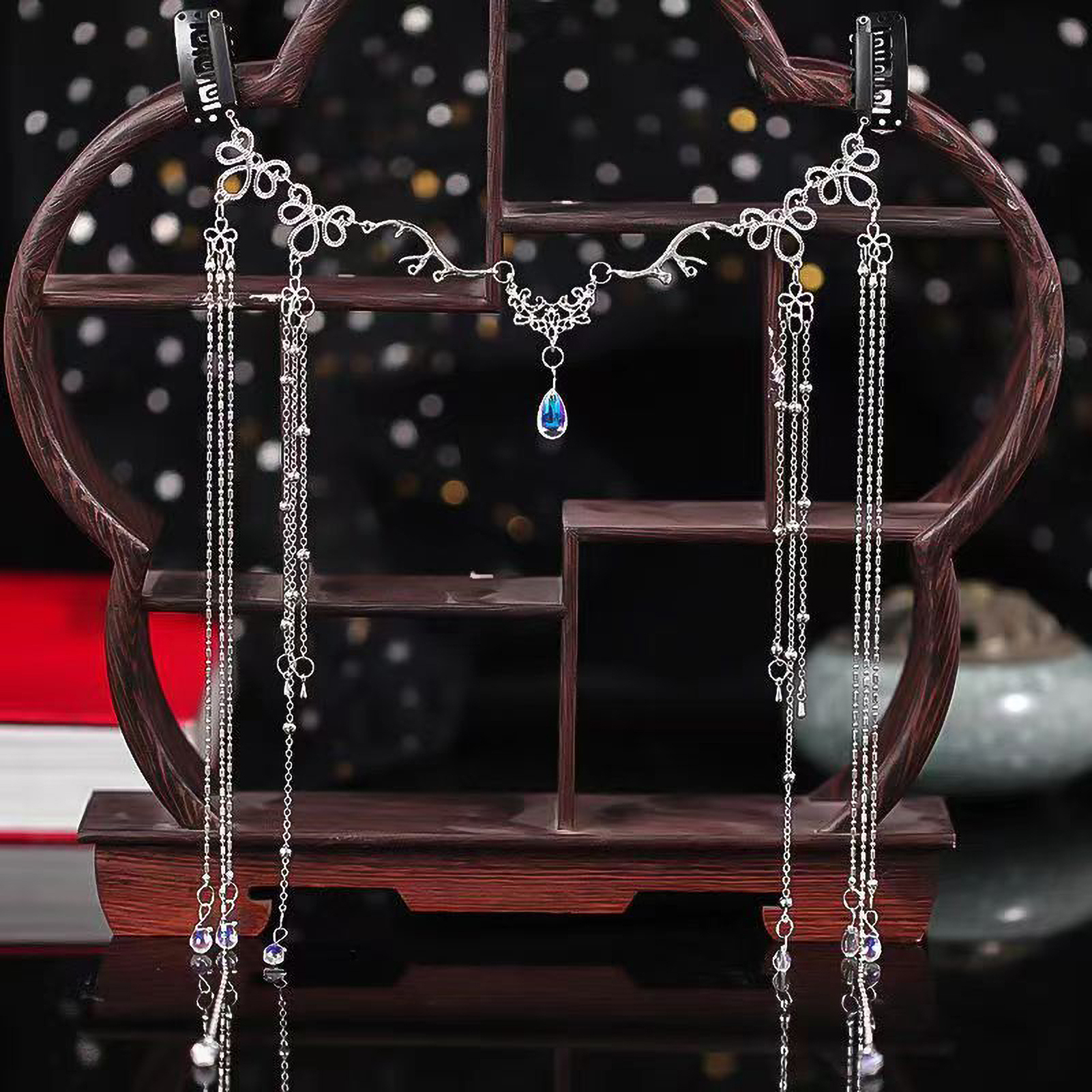 Kopfkette Haarspange Kunstkristall eingelegte Quaste Kette