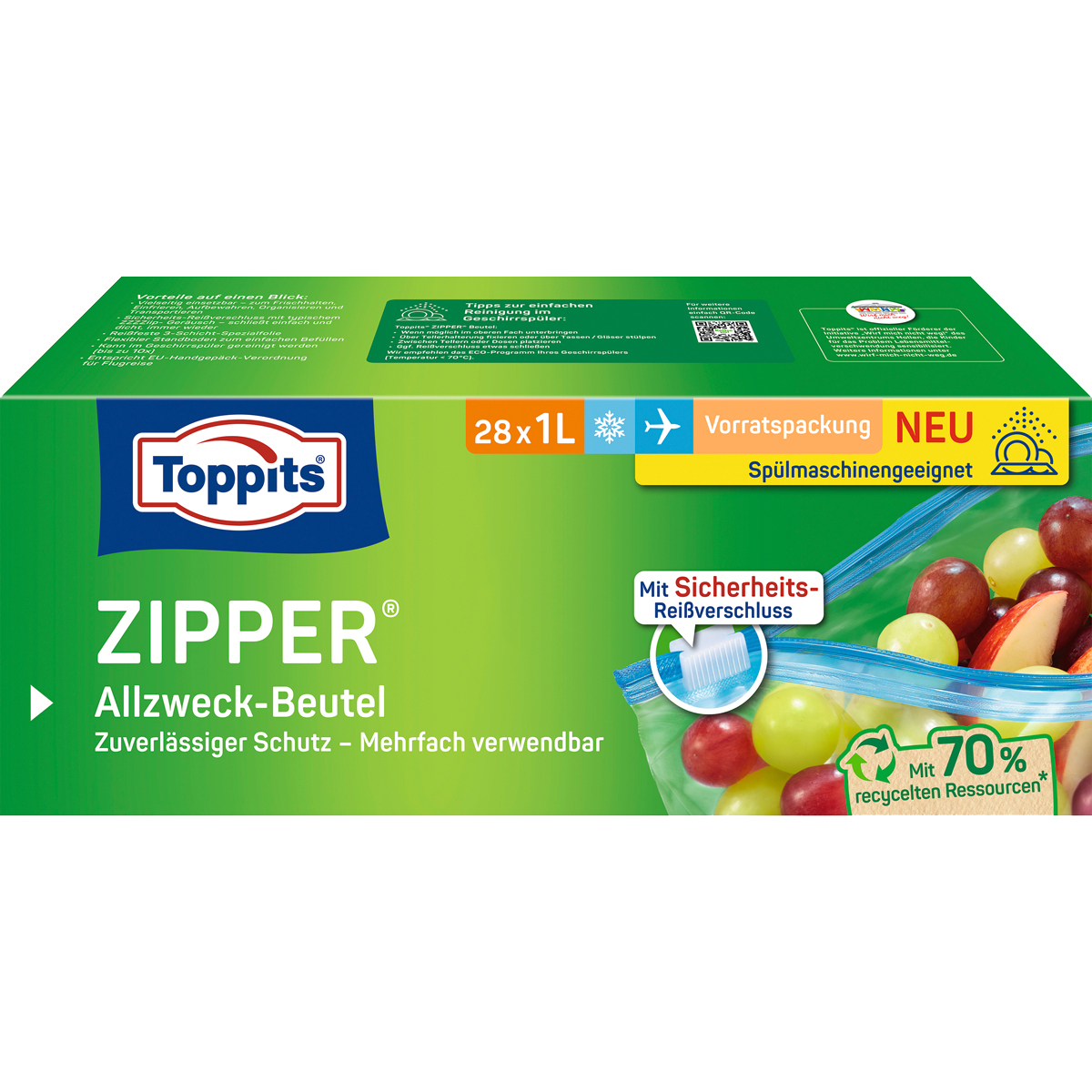 TOPPITS Allzweckbeutel mit Zipper 28 x 1 Liter transparent
